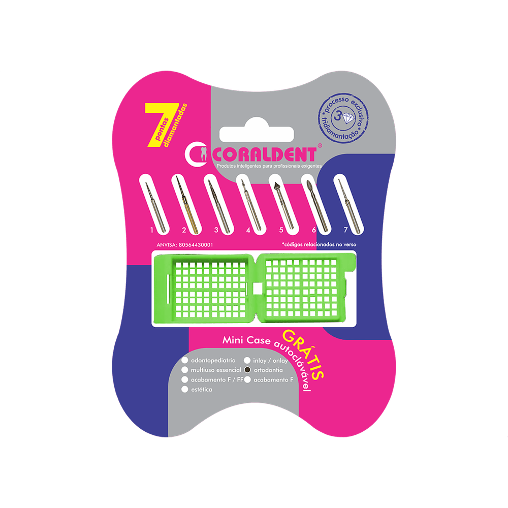 Kit 7 pontas tridiamantadas ORTODONTIA - Coraldent